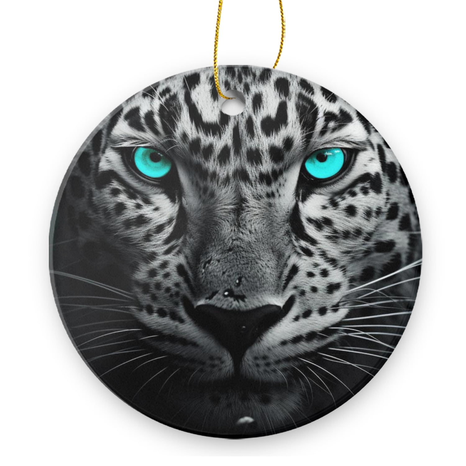 Black And White Leopard With Glowing Eyes - Christmas Ornament Xmas ...