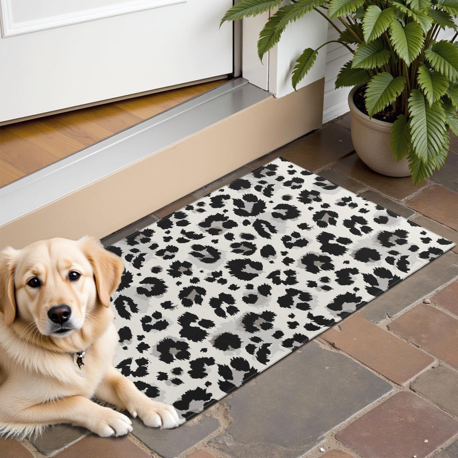 Black and White Leopard Pattern Door Rugs,Washable Non Slip Door Mats ...