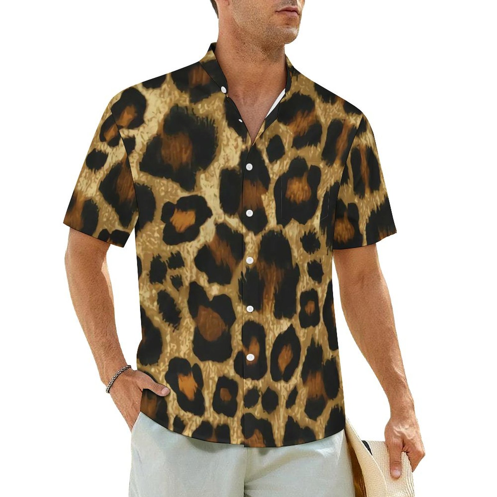 Black White Leopard Print Beach Shirt Man Animale Snow Cheetah Casual ...