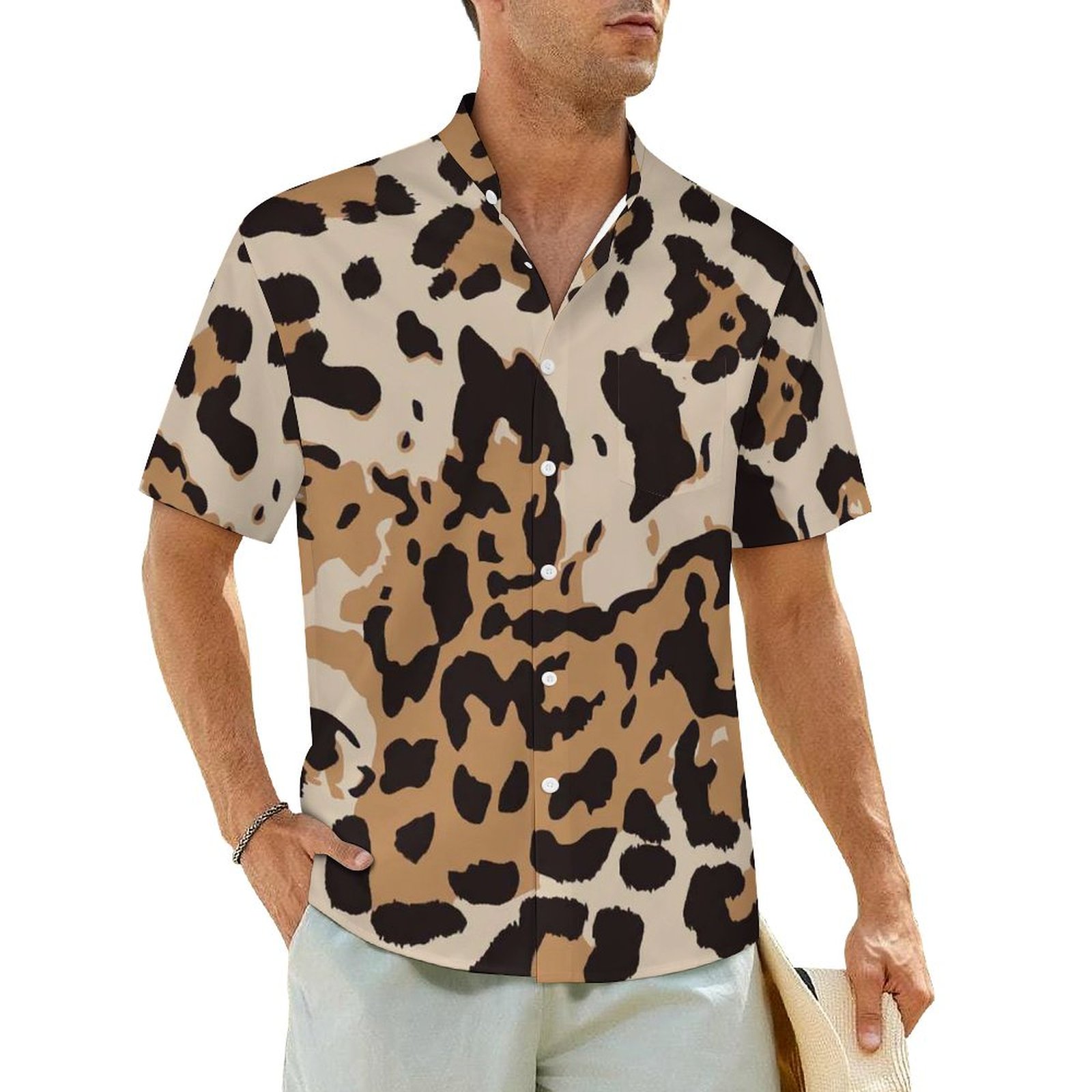 Black White Leopard Print Beach Shirt Man Animale Snow Cheetah Casual ...