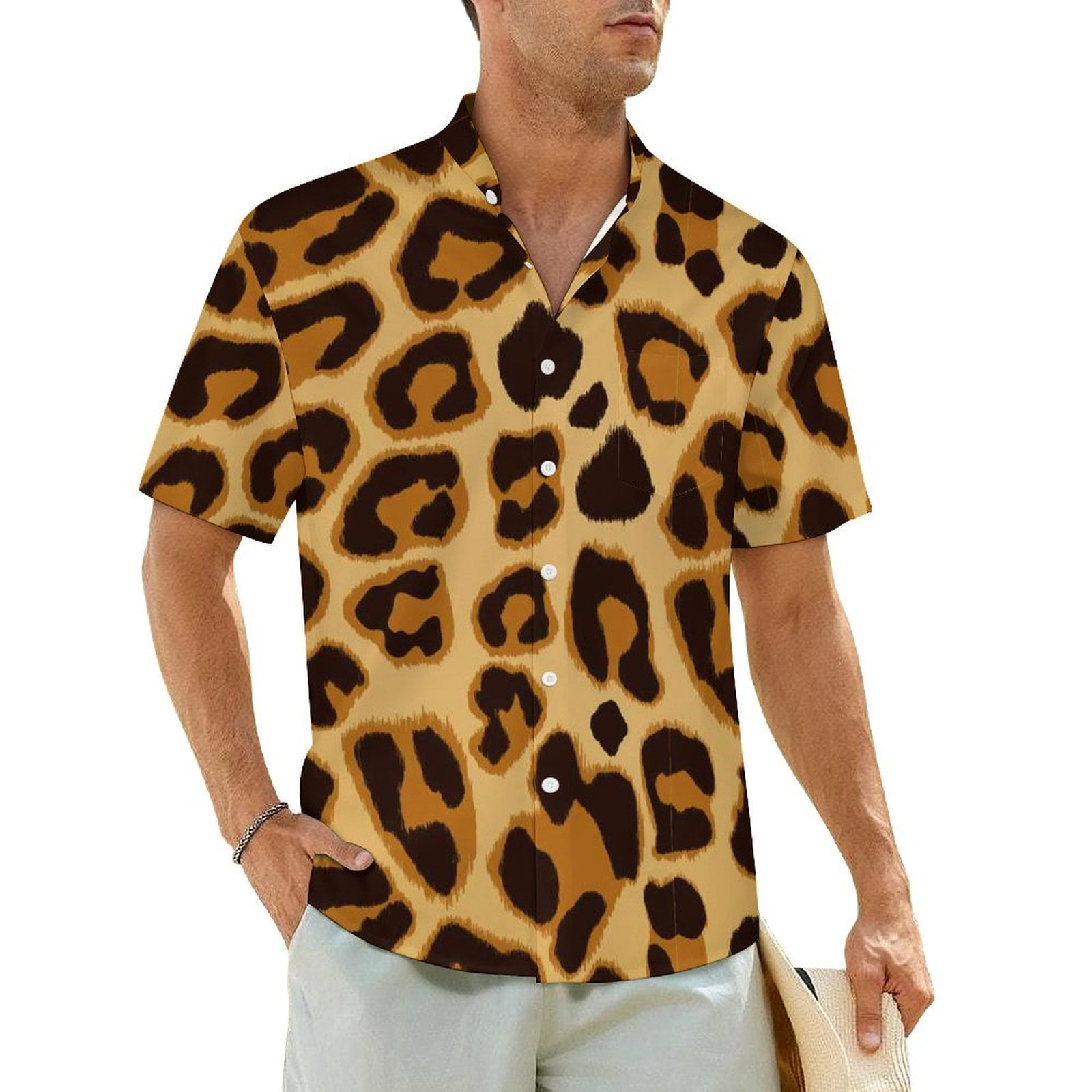 Black White Leopard Print Beach Shirt Man Animale Snow Cheetah Casual ...