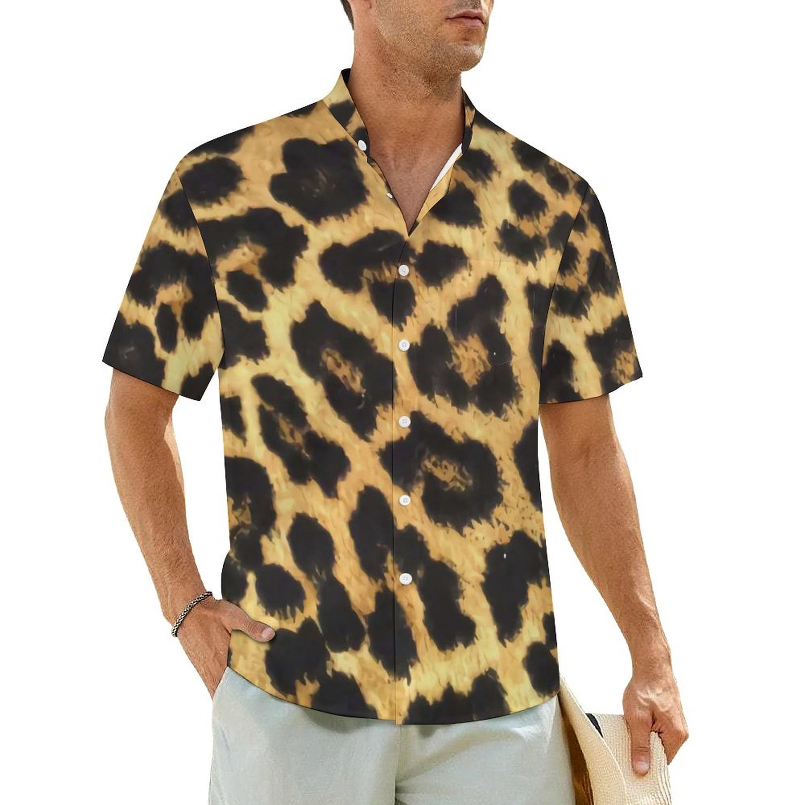 Black White Leopard Print Beach Shirt Man Animale Snow Cheetah Casual ...