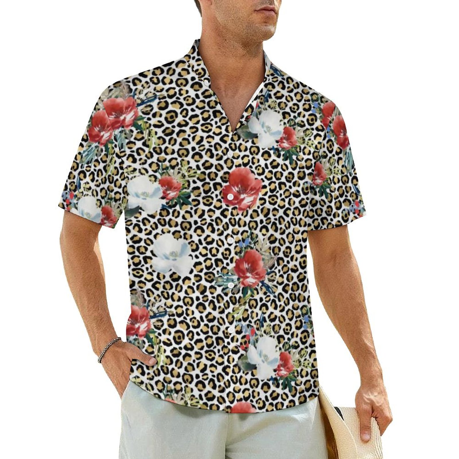 Black White Leopard Print Beach Shirt Man Animale Snow Cheetah Casual ...