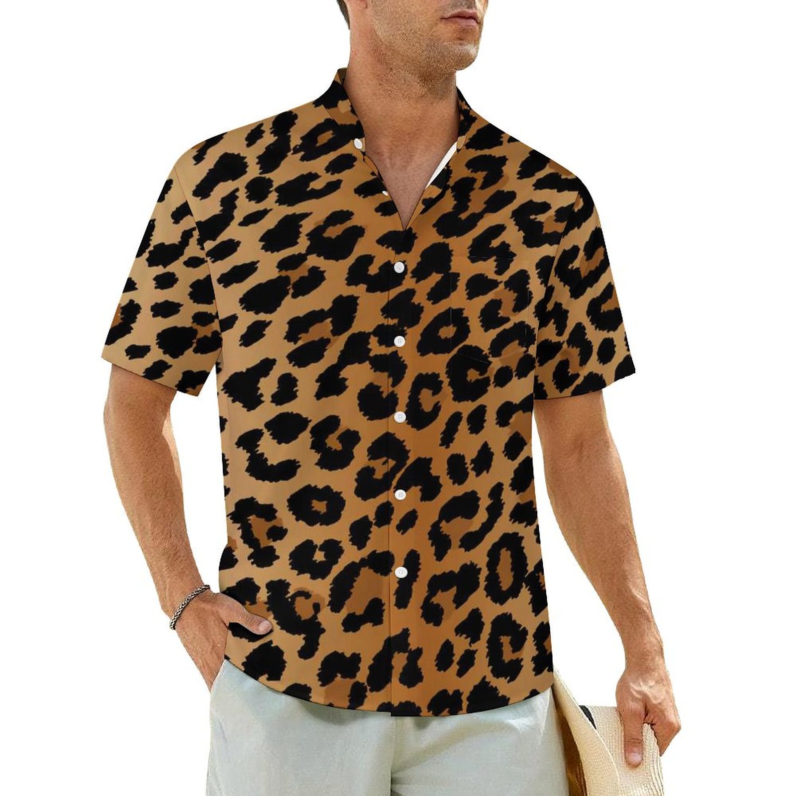 Black White Leopard Print Beach Shirt Man Animale Snow Cheetah Casual ...