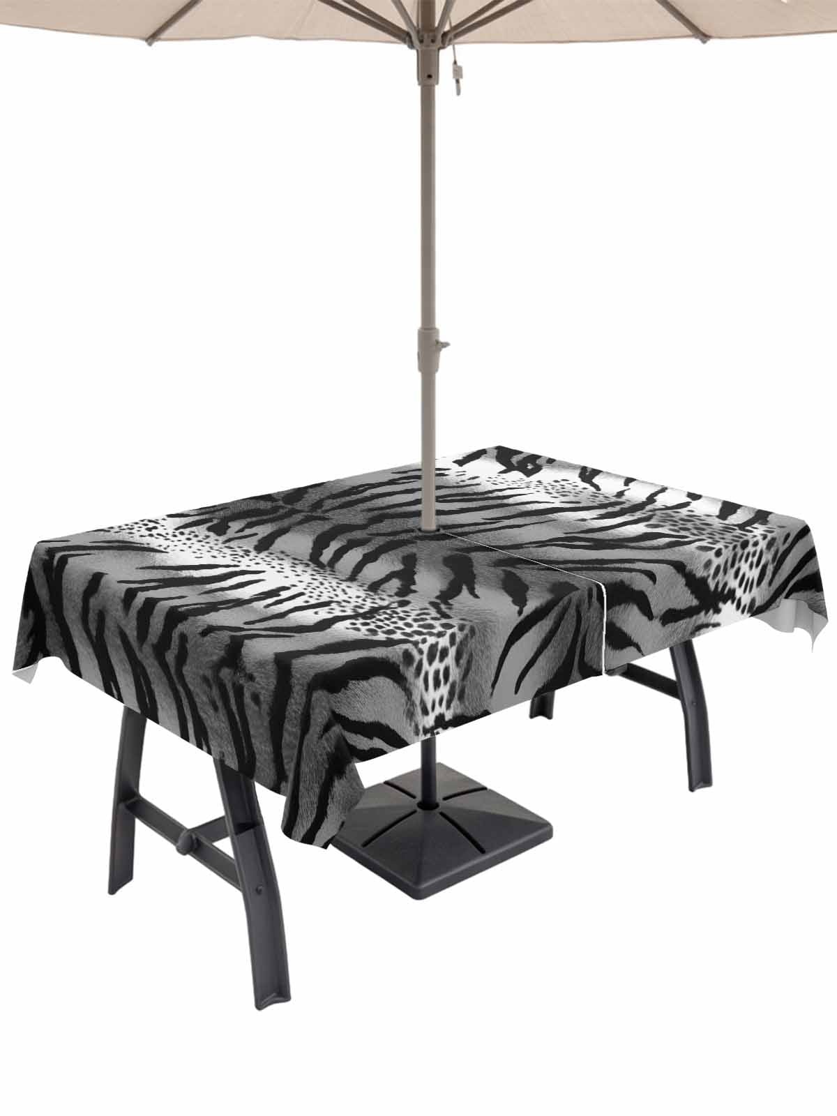 Black And White Leopard Rectangle Outdoor Tablecloth with Umbrella Hole ...