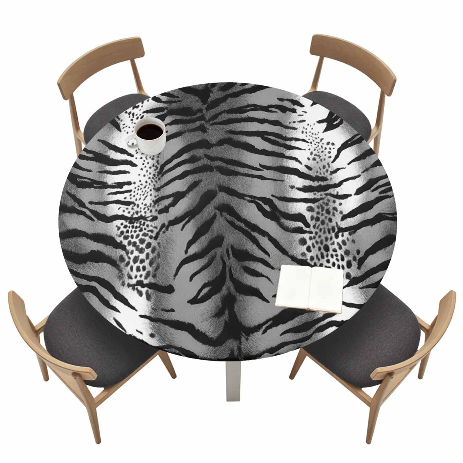 Black And White Leopard Round Fitted Tablecloth with Elastic Edge ...