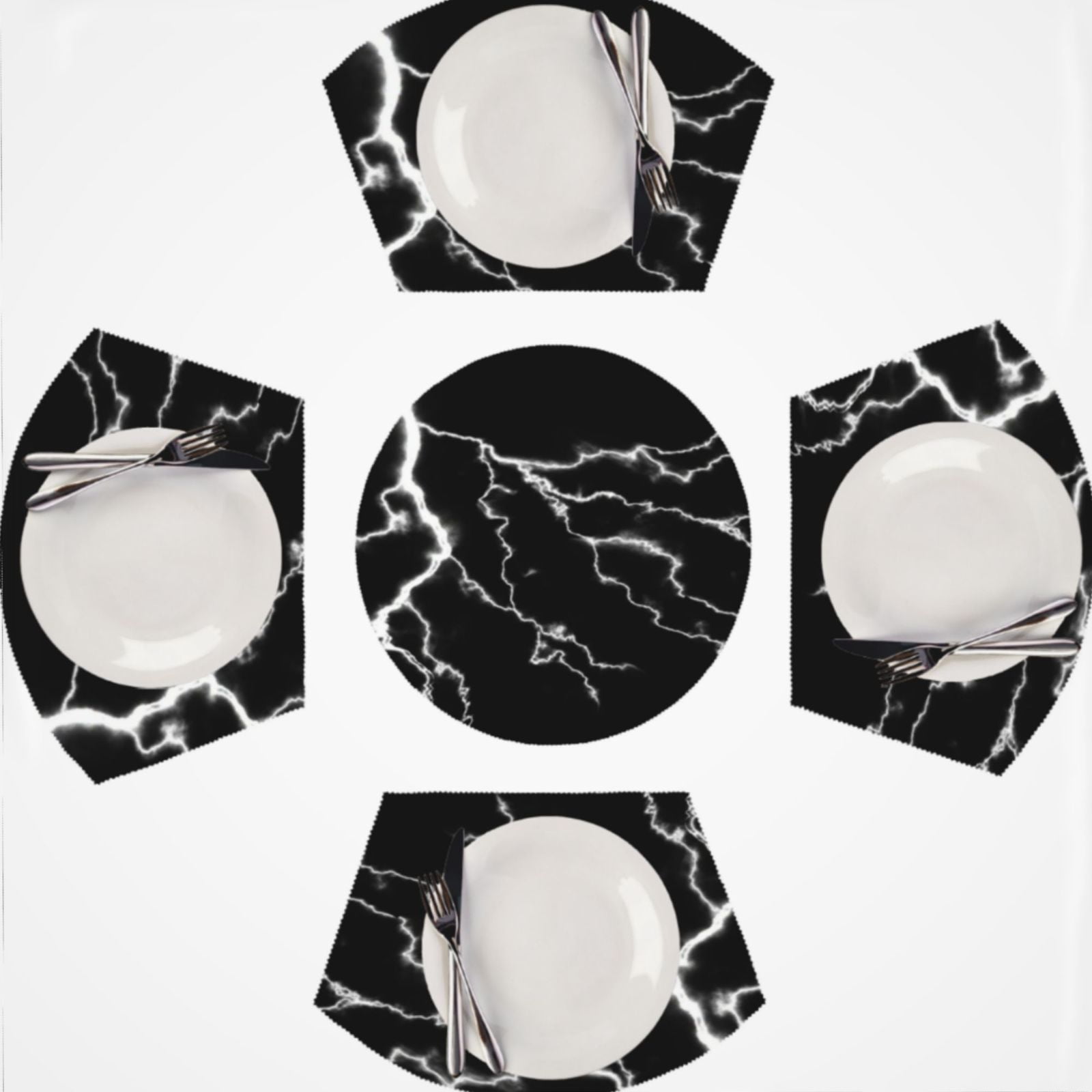 Black And White Lightning Round Table Placemats Set Of 5 Wedge Table ...