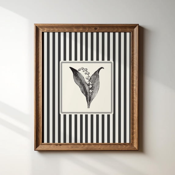 Black White Lily Of The Valley Vertical Minimal Botanical Wall Art ...
