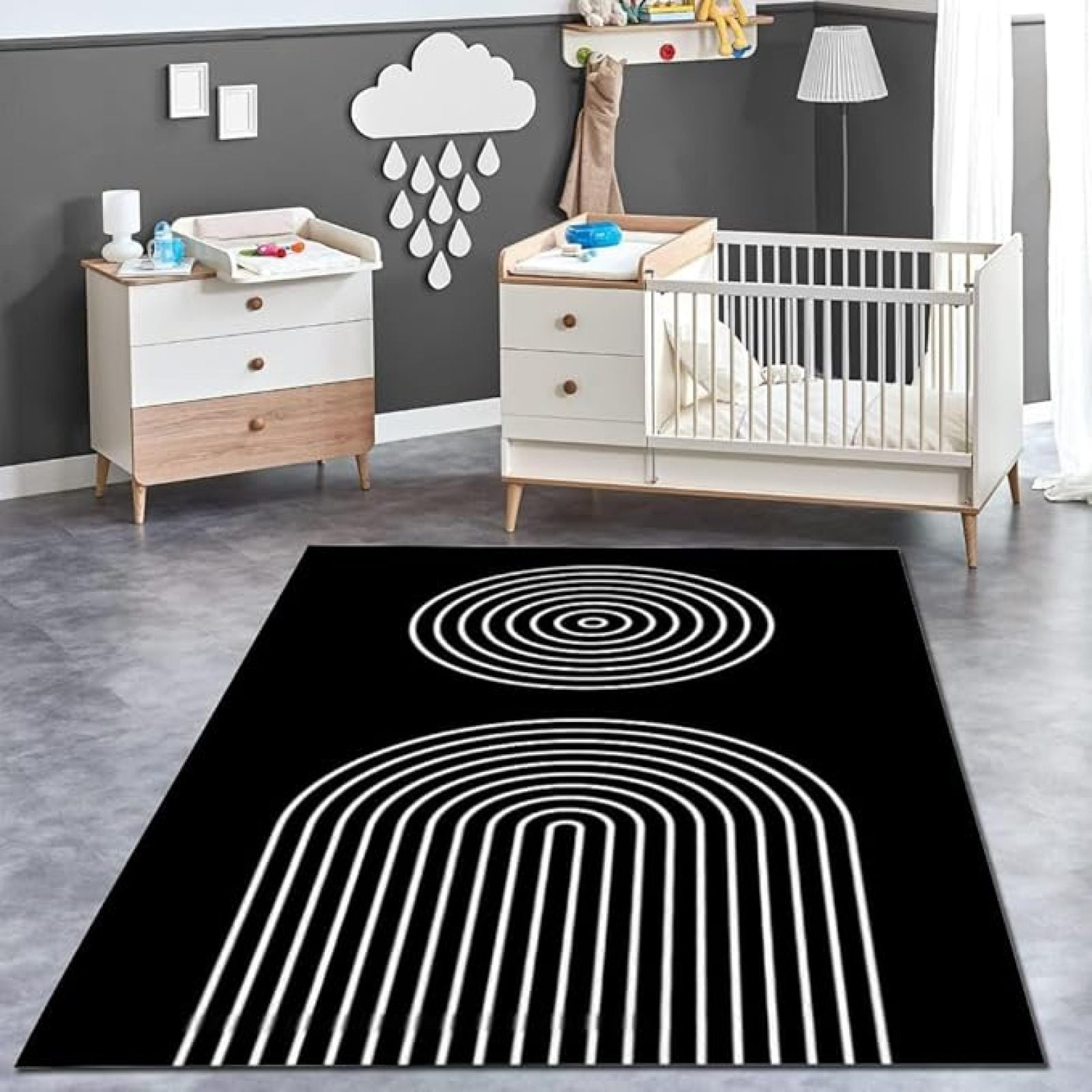 Black And White Line Art Area Rug, Boho Geometry Non Slip Easy Care ...