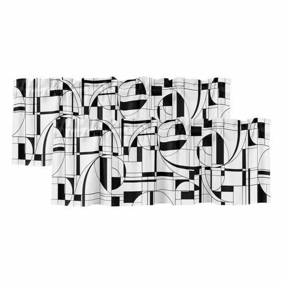 Black White Linear Grid 2 Panels Kitchen Valance, Modern Abstract ...