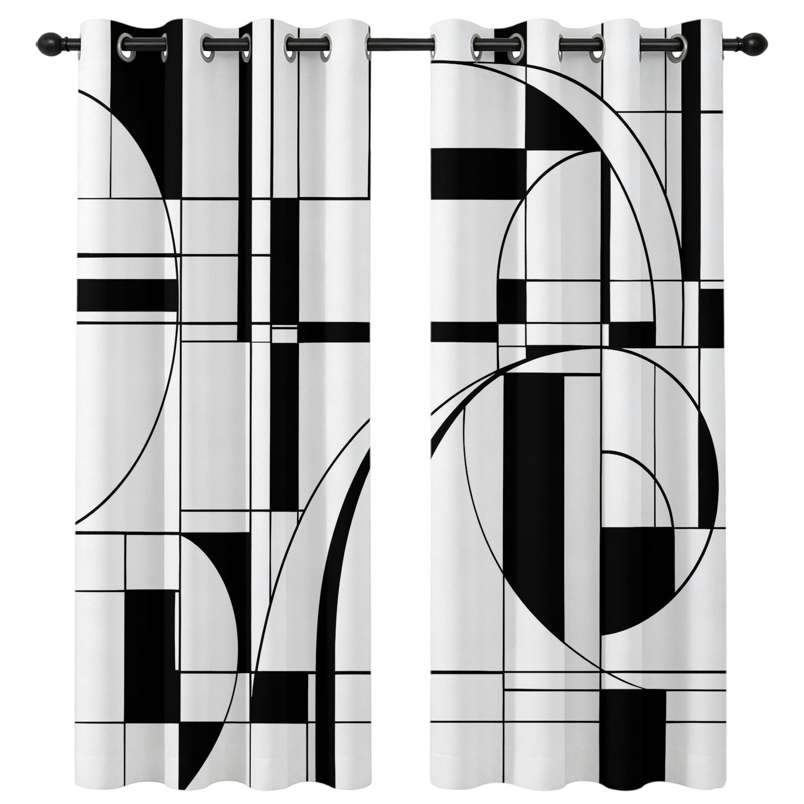Black White Linear Grid Blackout Curtains 84 Inches Long, Modern ...