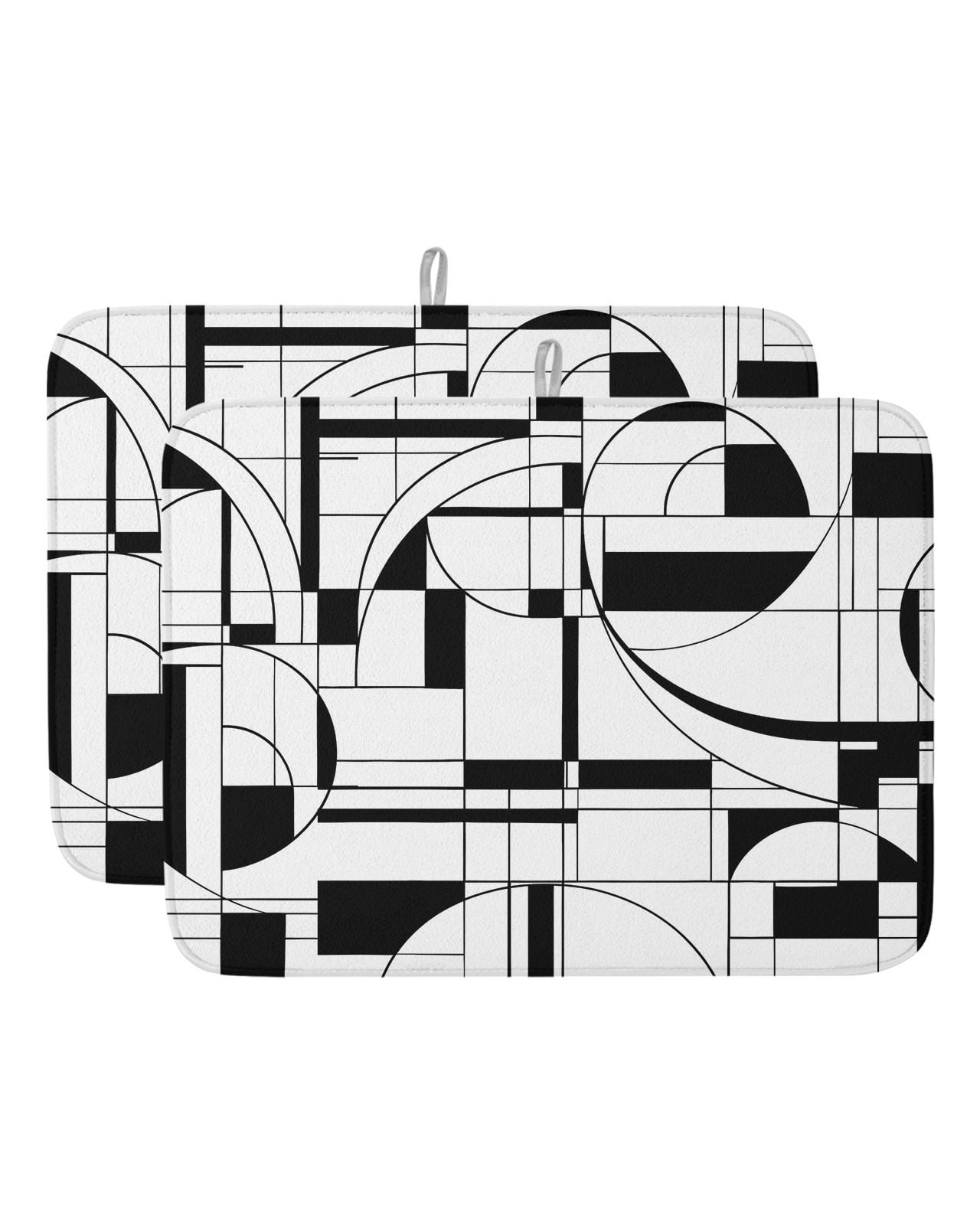 Black White Linear Grid Dish Drying Mat 18x24 inch Modern Abstract ...