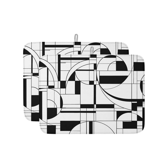 Black White Linear Grid Dish Drying Mat 18x24 inch Modern Abstract ...