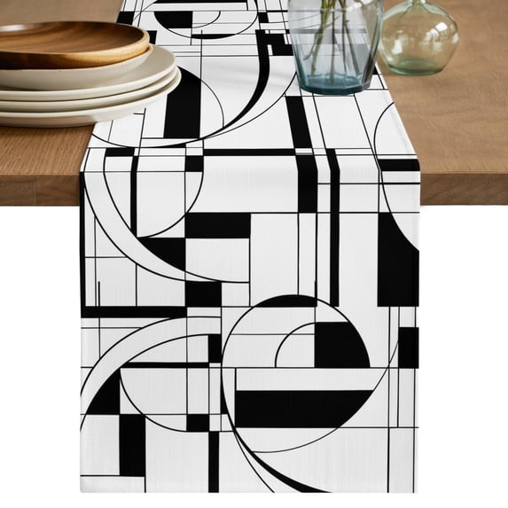 Black White Linear Grid Table Runner, Modern Abstract Geometric ...