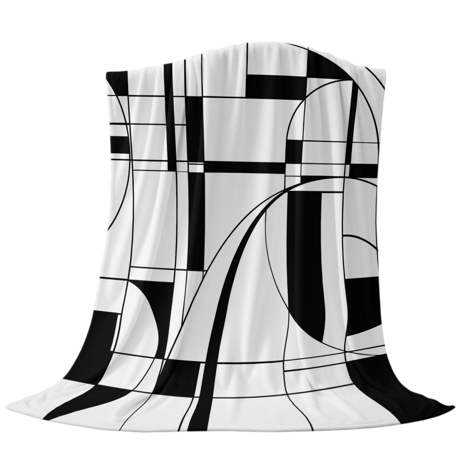 Black White Linear Grid Throw Flannel Blanket Modern Abstract Geometric ...