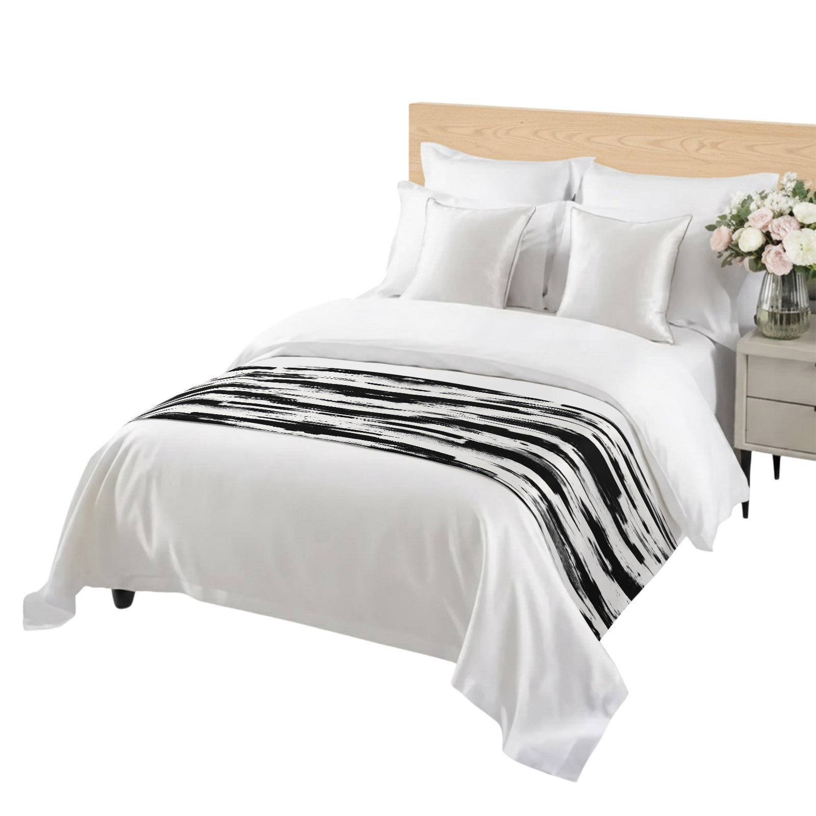 Black White Lines Bed Runner for King Size Bed, Modern Abstract Art ...