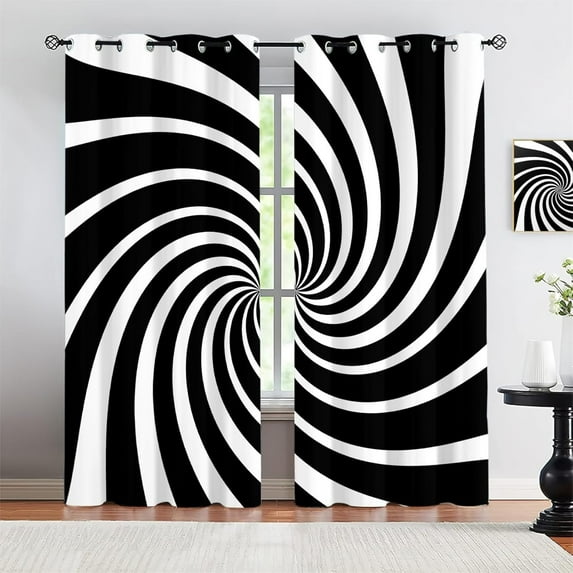Black And White Lines Dizzy Texture Blackout Curtains, Black And White ...