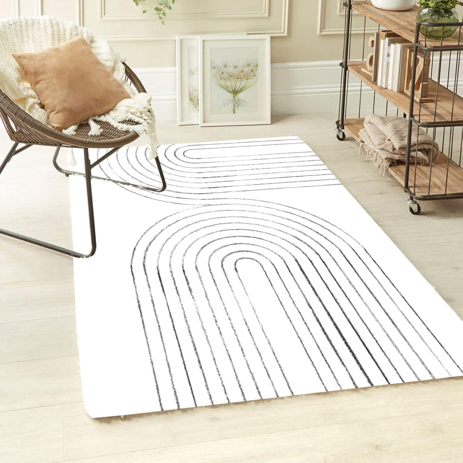 Black White Lines Pattern Area Rugs, Minimalist Modern Rug, Non-Slip ...