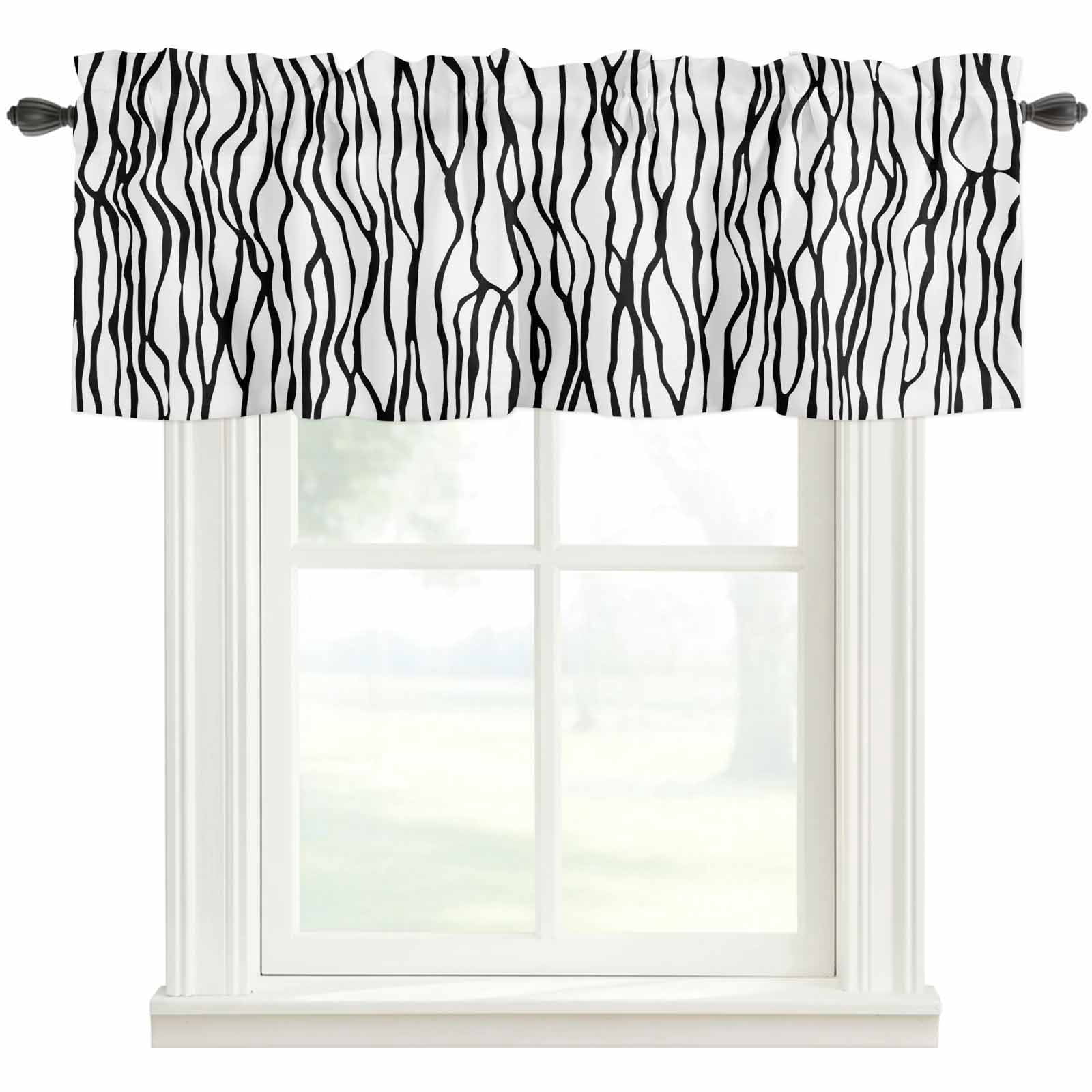 Black White Lines Valances for Windows Farmhouse Kitchen Curtains ...
