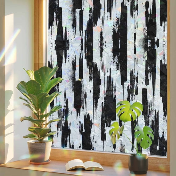 Black White Lines Window Privacy Film, Modern Abstract Art Vertical ...
