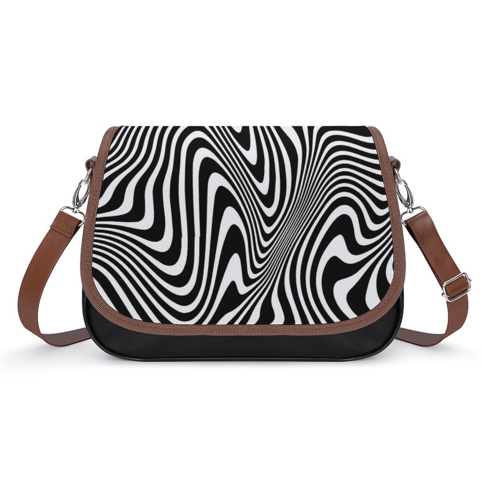 Black White Linework Pu Leather Shoulder Bag Essential For Daily Travel ...