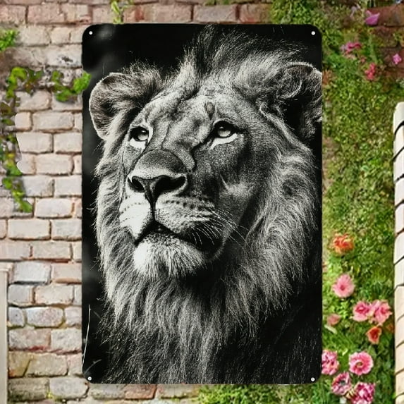 Black White Lion Regal Portrait Retro Metal Tin Sign Vintage Sign ...