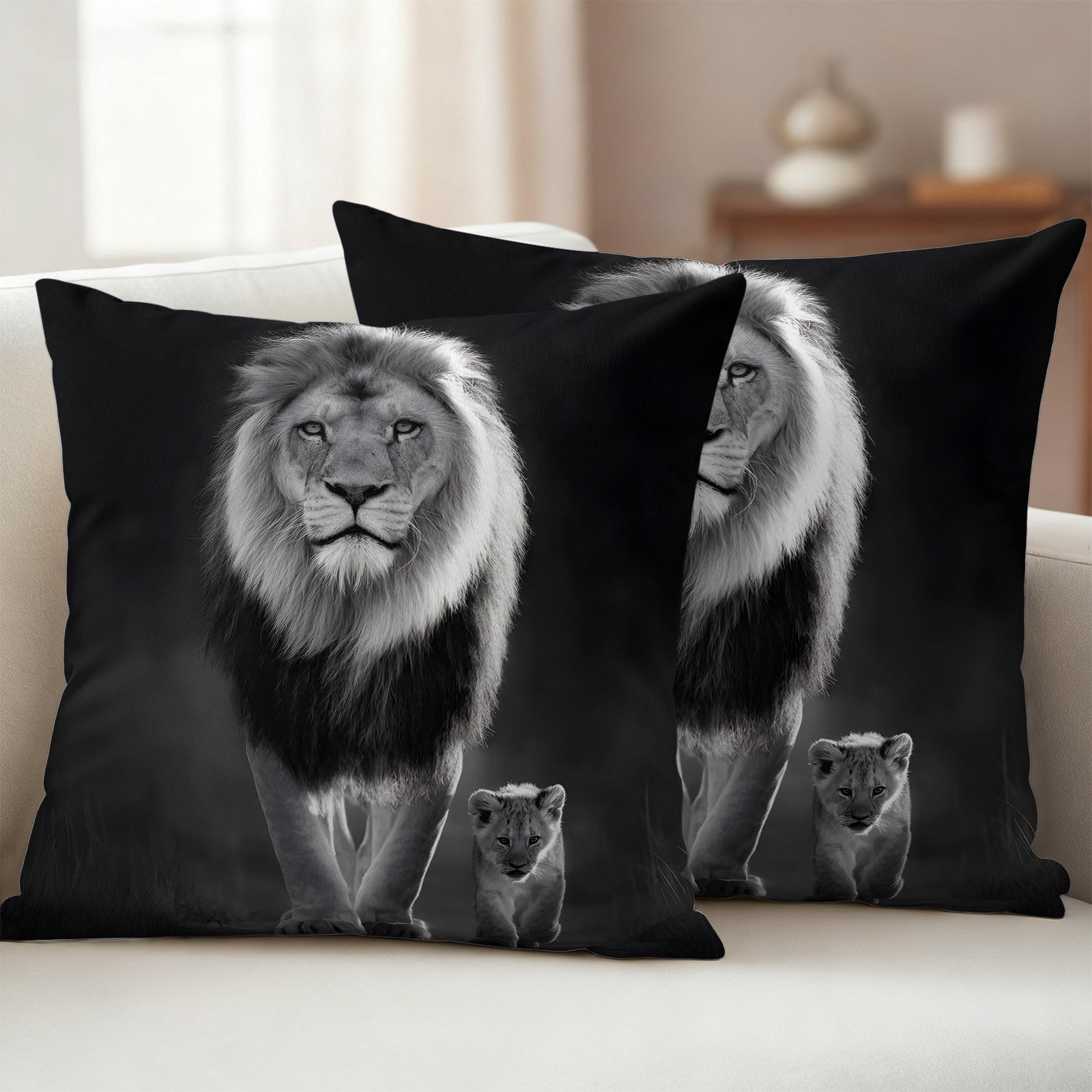 Black White Lions Outdoor Waterproof Throw Pillow Covers 20x20 Set of 2 ...