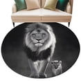 Black White Lions Round Rug 7ft Washable Circle Rugs Non Slip Powerful ...