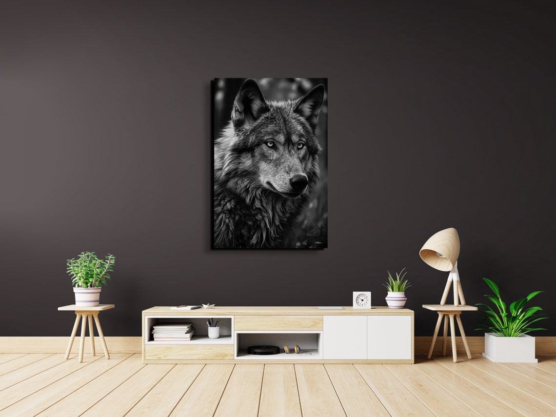 Black And White Lone Wolf Wall Art, Wolf Nature Animal Wall Art, Wolf ...