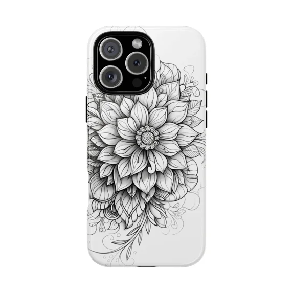 Black White Lotus Drawing Minimalist Case for iPhone 17 to 11 Pro Max ...