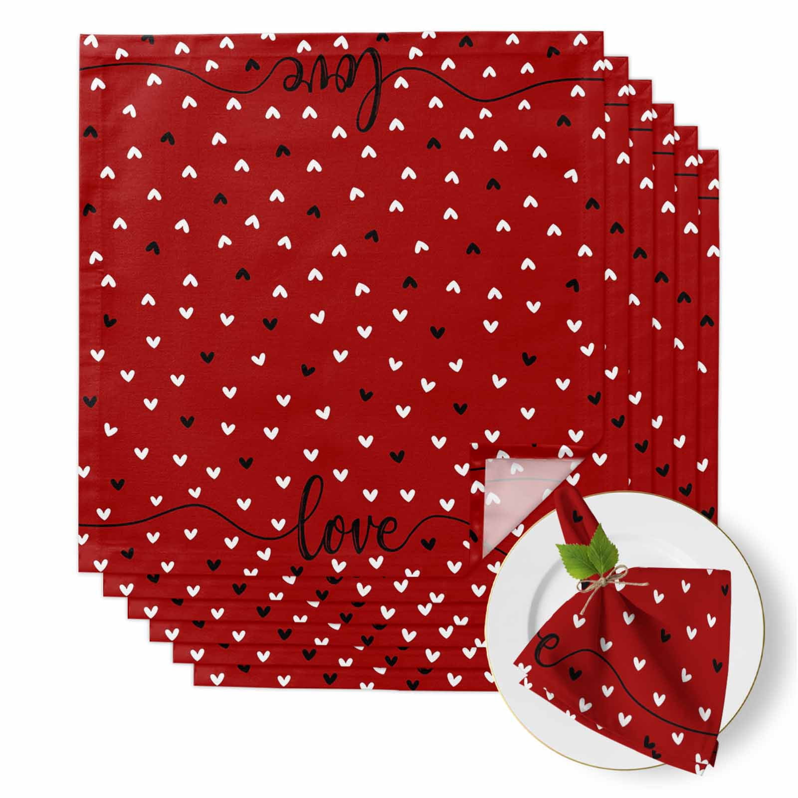 Black White Love Heart Valentines Red Cloth Napkins Set of 6 Soft ...