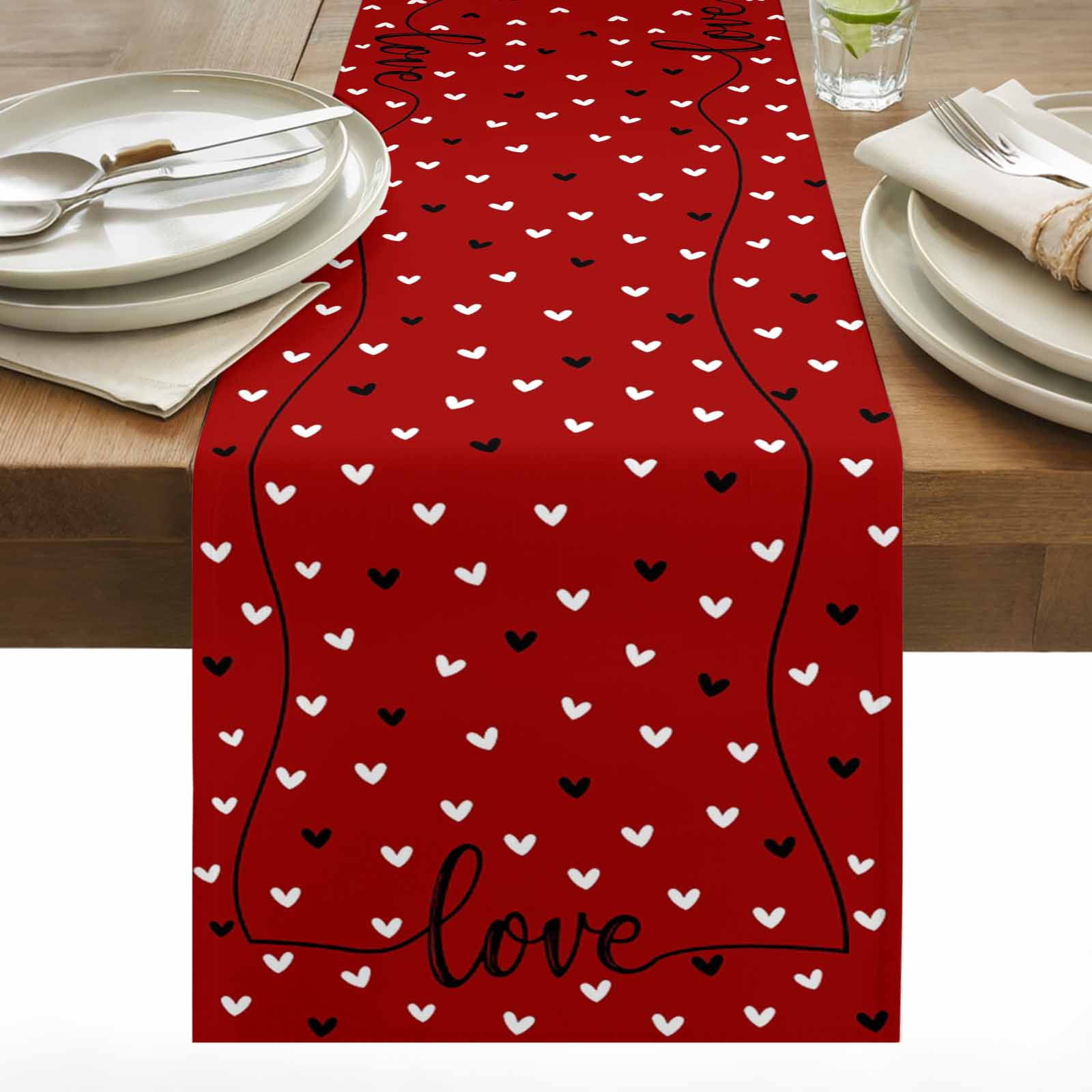 Black White Love Heart Valentines Red Table Runner 13x72 inch Cotton ...