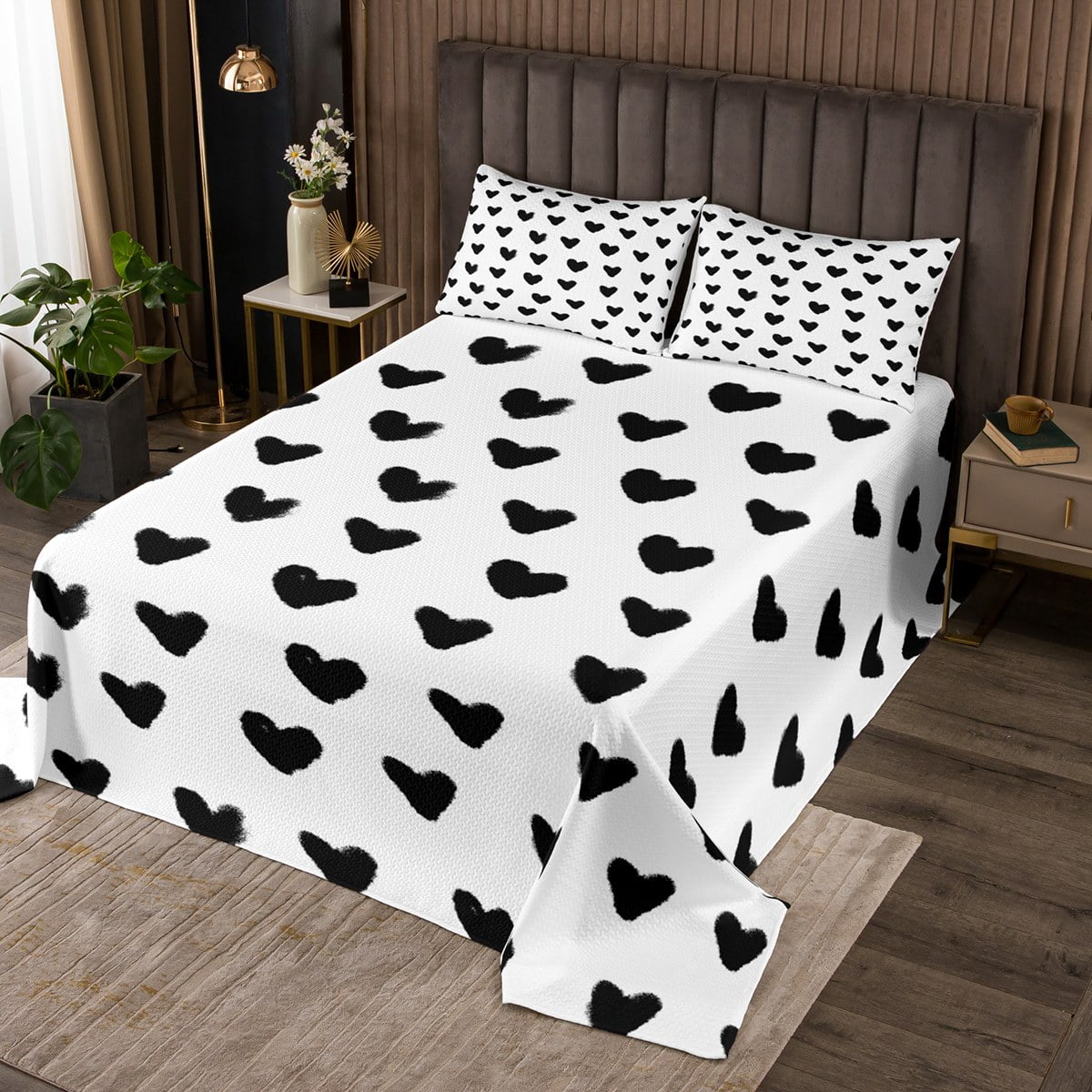 Black White Love Quilt Set King Cute Heart Shaped Bedding Set for Boys ...