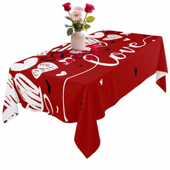 Black White Love Rectangle Tablecloth Valentine's Day Waterproof ...