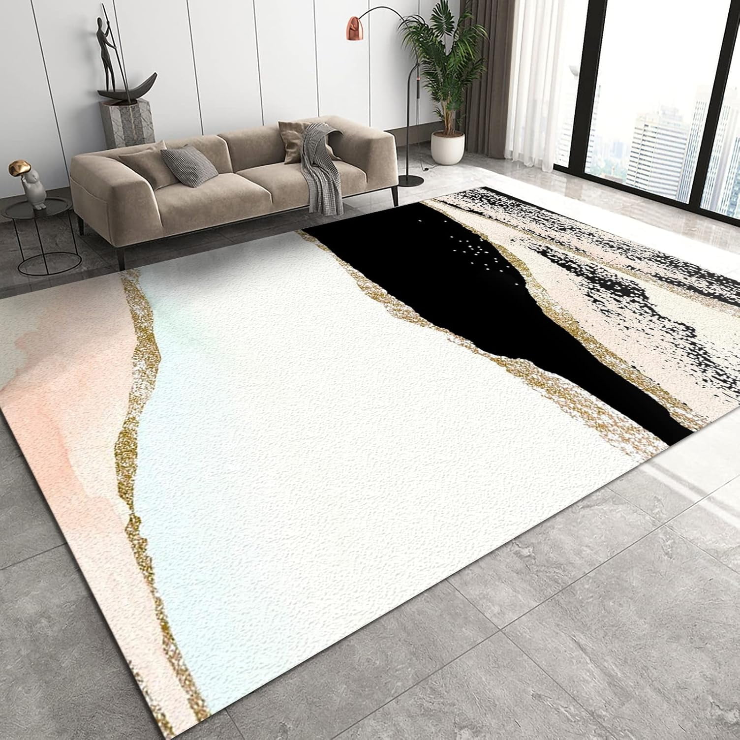 Black and White Marble Area Rugs, Exquisite Artistic Minimalist Rug ...
