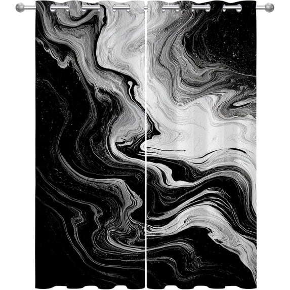 Black White Marble Blackout Curtains, Luxury Abstract Window Drapes for ...