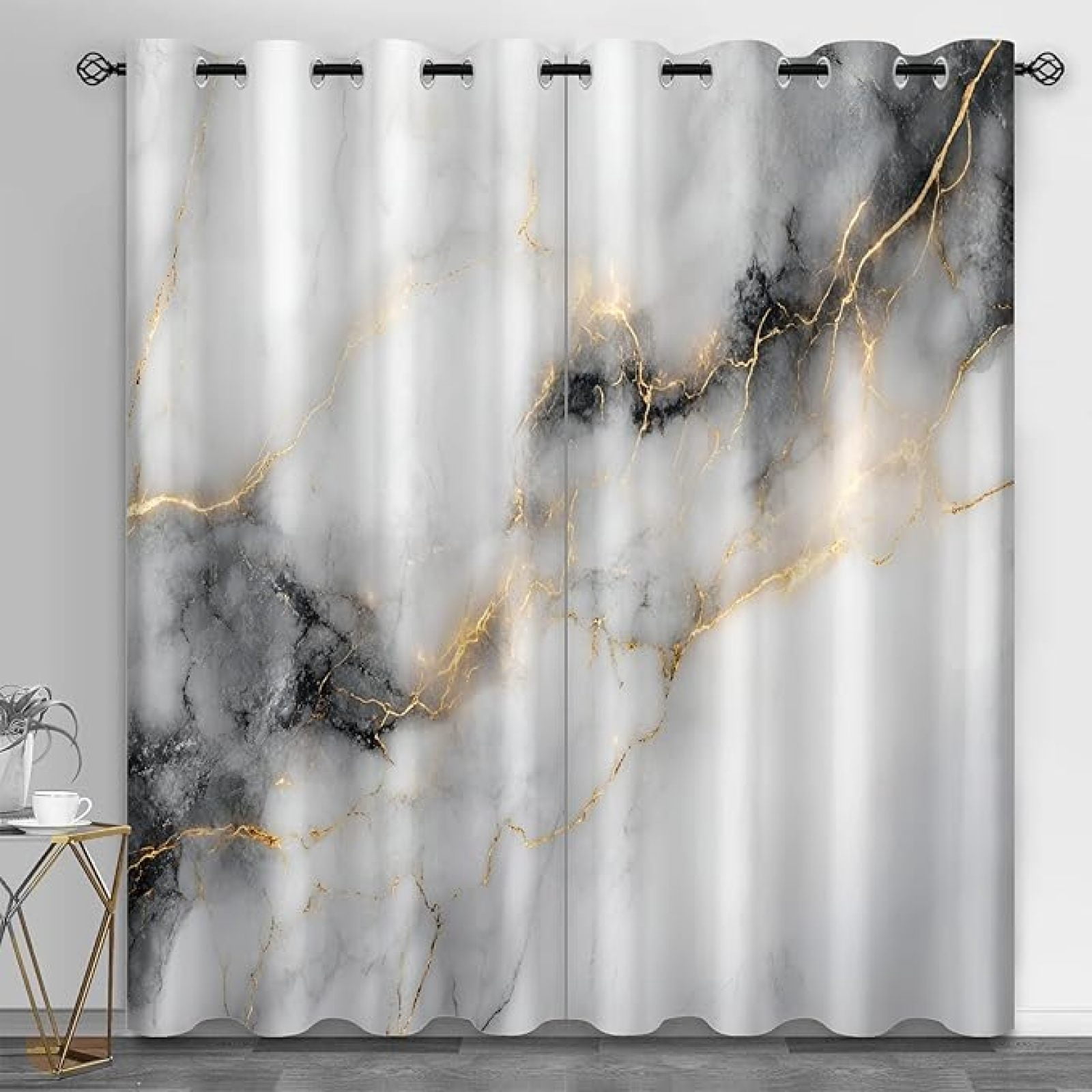 Black And White Marble Curtains For Living Room, Black And Gold Texture ...