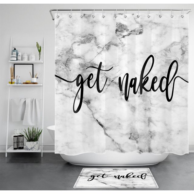 Black White Marble Funny Word Modern Art Shower Curtain Bathroom Accessories Set - Walmart.com