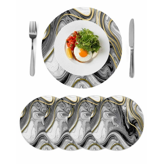 Black and White Marble Round Table Placemats set of 4, Abstract Golden ...