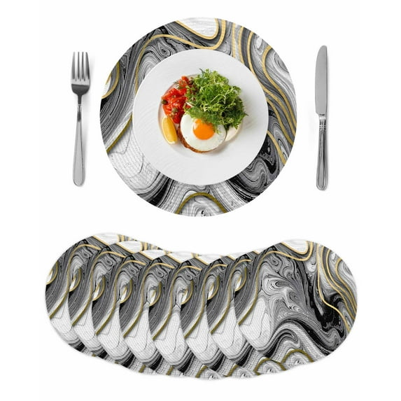 Black and White Marble Round Table Placemats set of 8, Abstract Golden ...