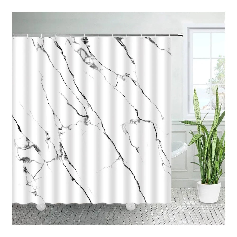 Black White Marble Shower Curtain Set Abstract Art Bathroom Decor Creative Geometric Waterproof ...