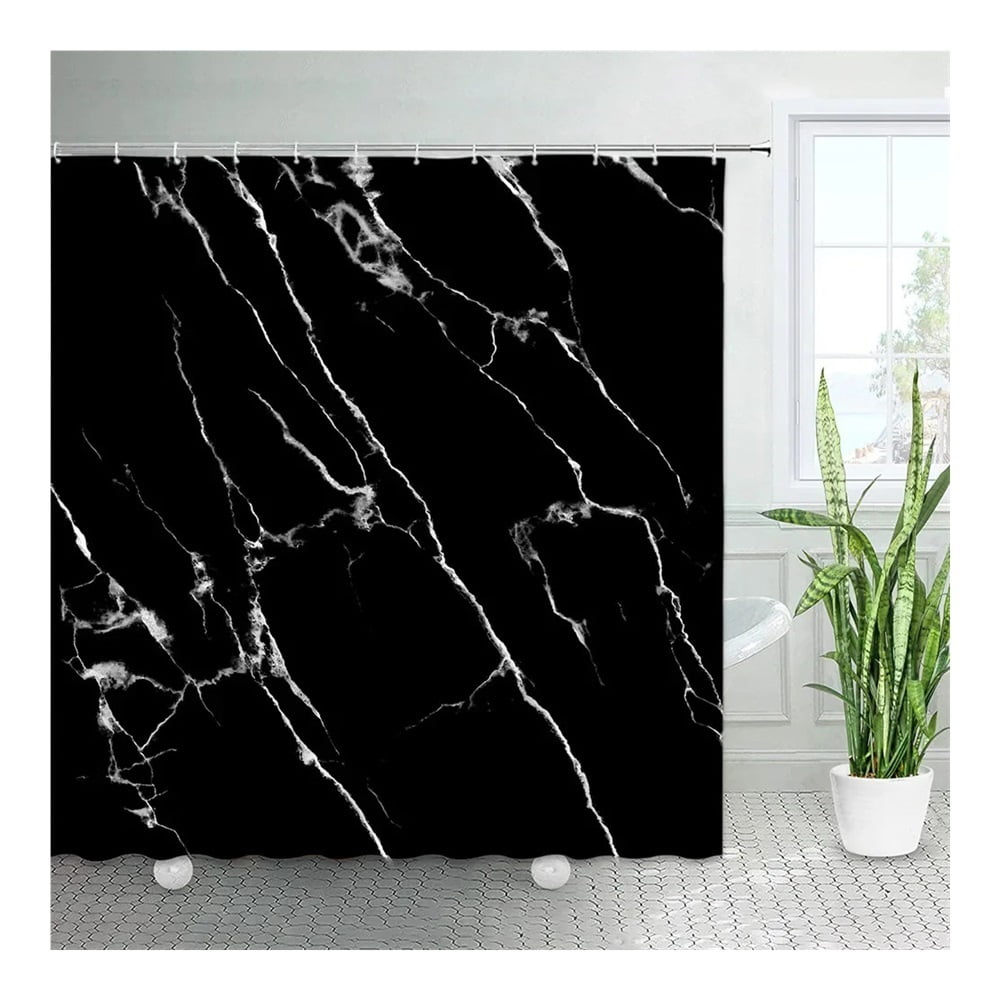 Black White Marble Shower Curtain Set Abstract Art Bathroom Decor Creative Geometric Waterproof ...