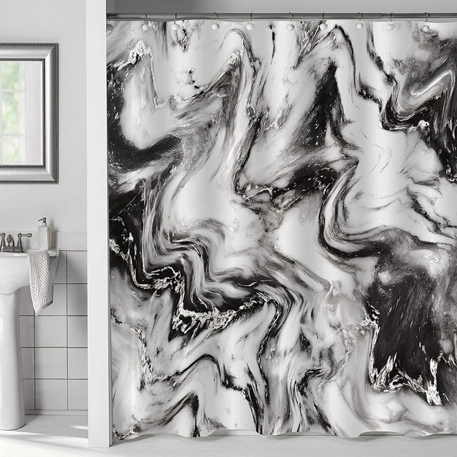 Black White Marble Shower Curtain Set, Abstract Modern Shower Curtain for Bathroom Decor, Luxury ...