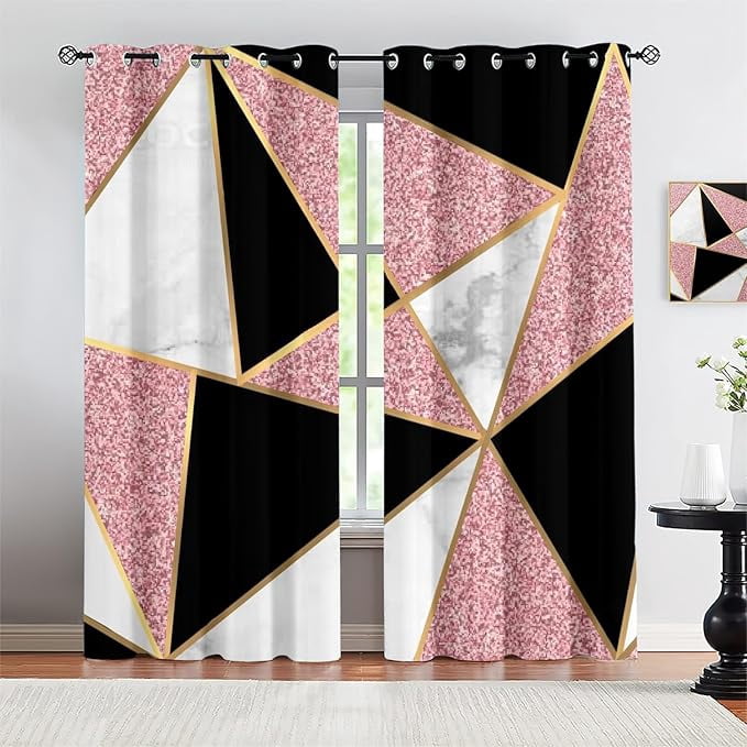 Black and White Marble Texture Blackout Curtains, Luxurious Rose Gold ...