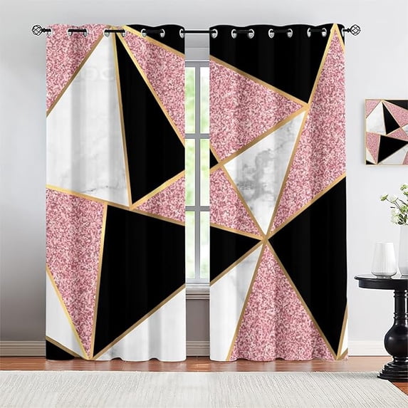 Black and White Marble Texture Blackout Curtains, Luxurious Rose Gold ...