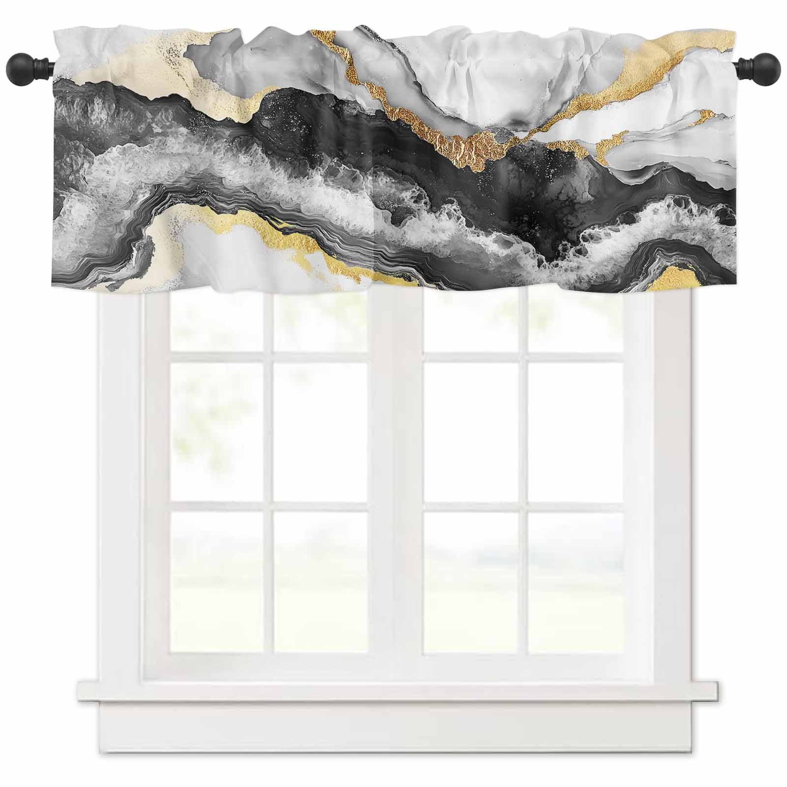 Black White Marble Valances for Windows Farmhouse Kitchen Curtains ...