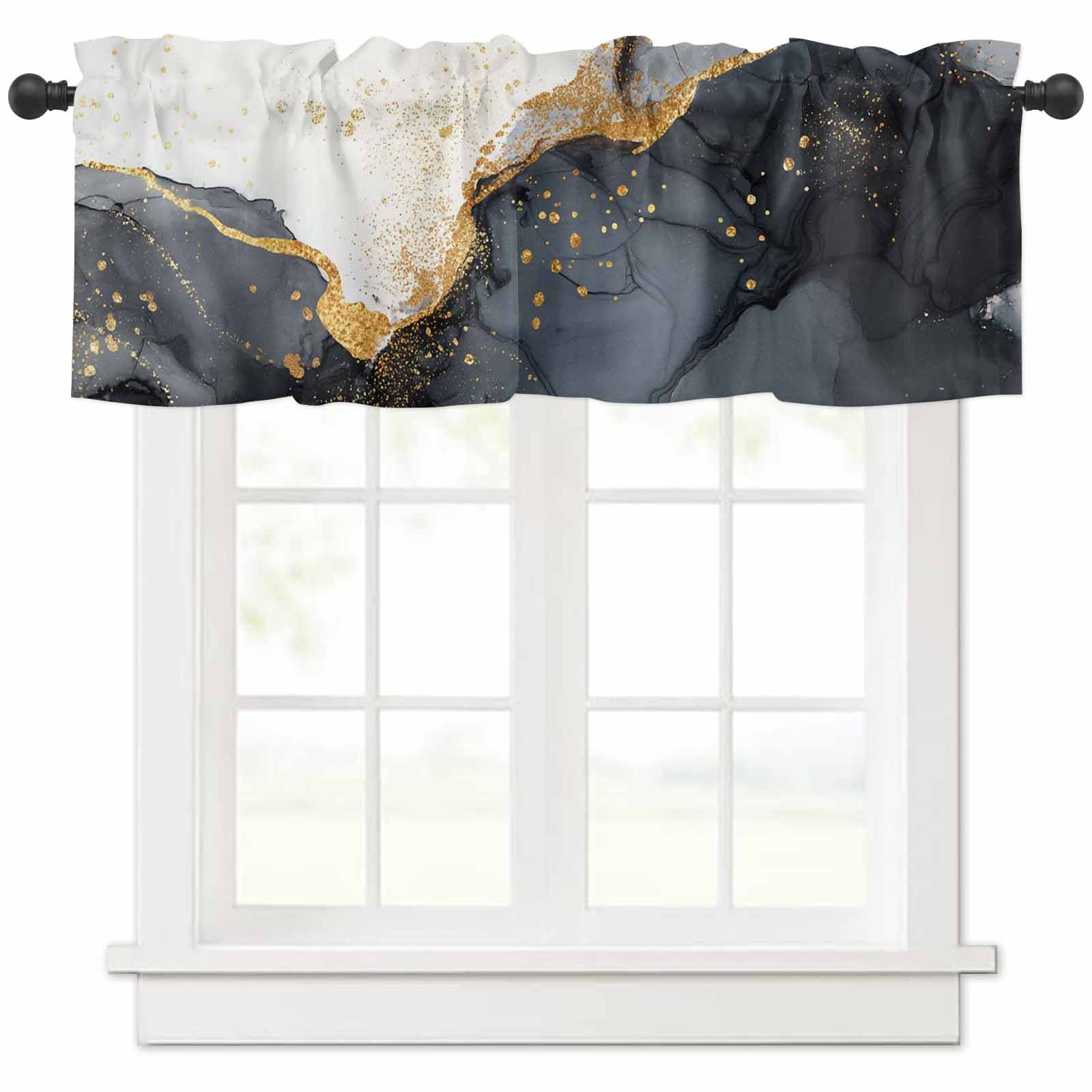 Black White Marble Valances for Windows Farmhouse Kitchen Curtains ...