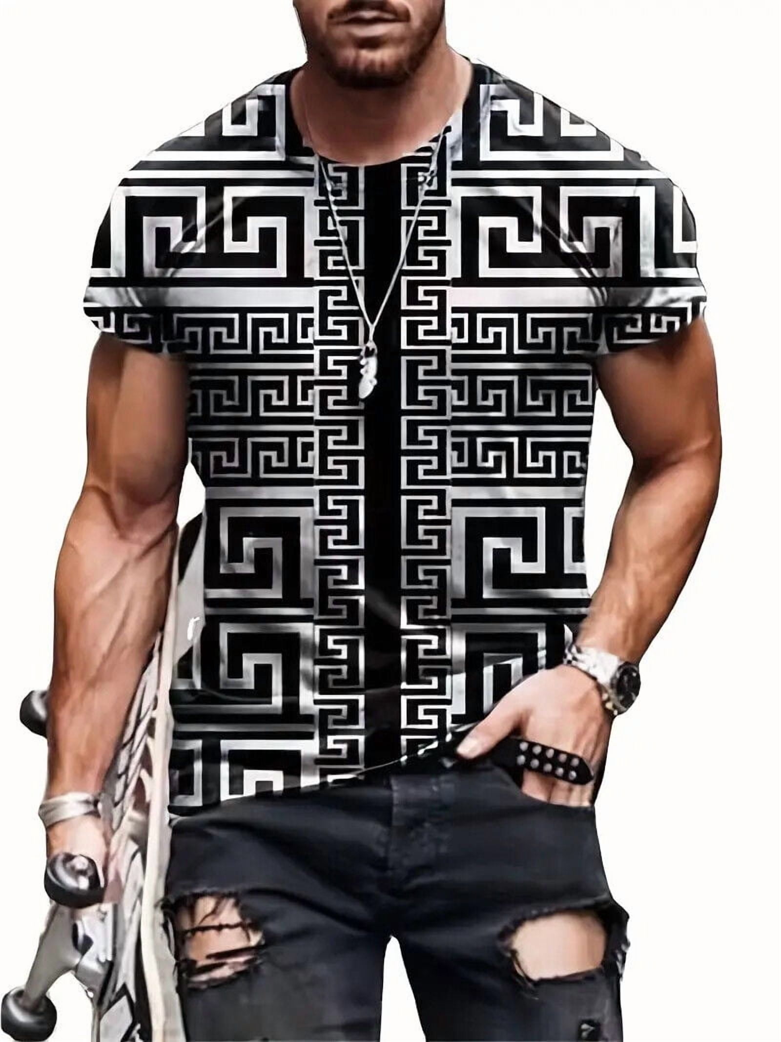Black White Maze Graphic Print Fashion Novelty Geometric Men Tee ...