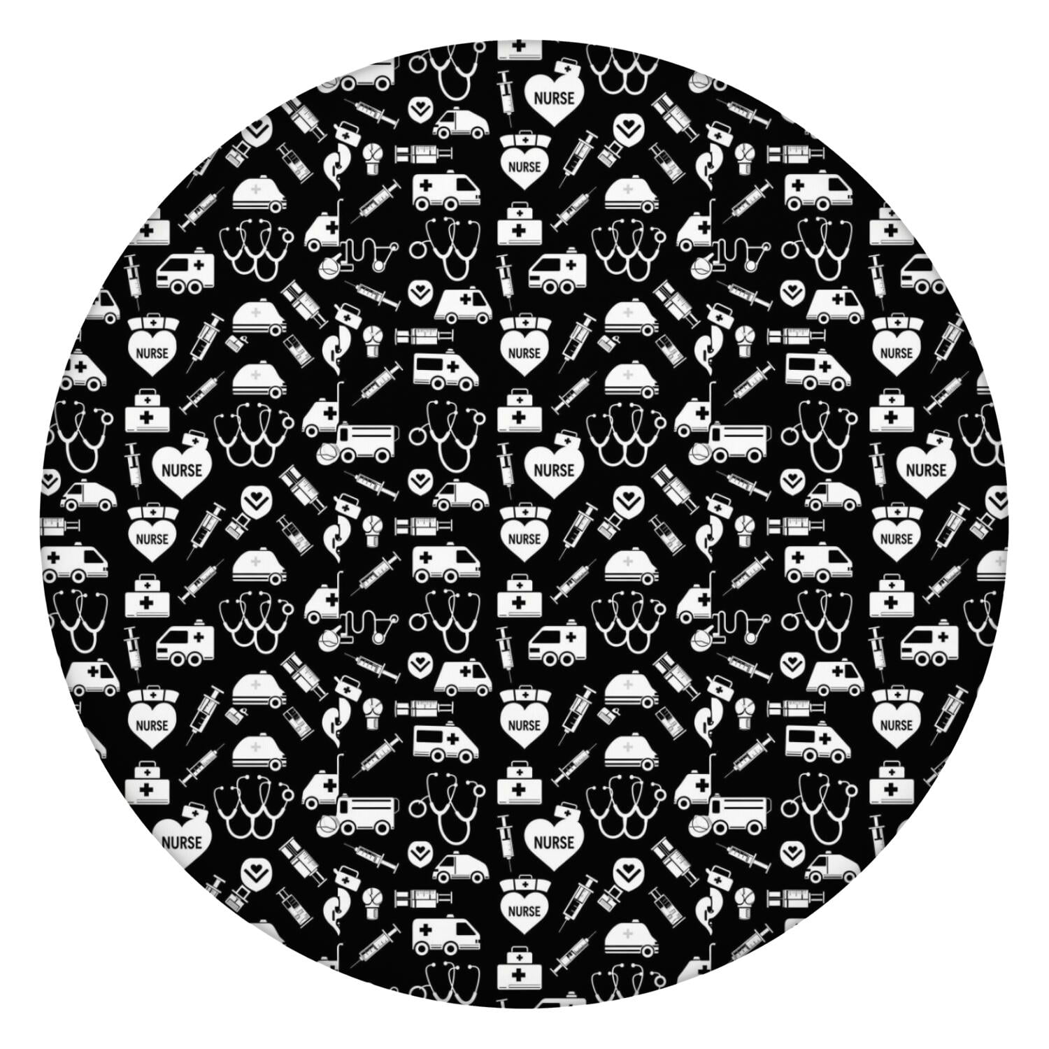 Black White Medical Symbol Pattern Round Fitted Tablecloth with Elastic ...