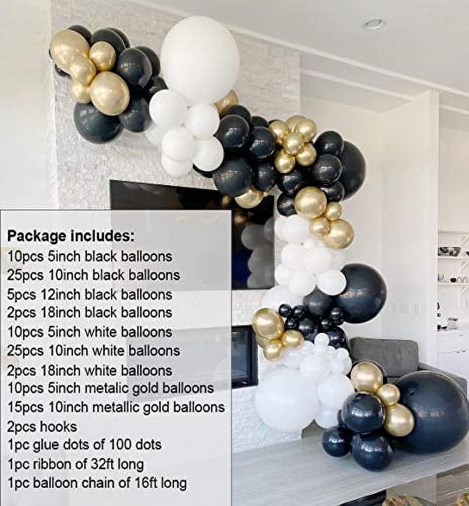 Black White Metallic Gold Balloon Garland Arch Kit 4 Sizes Balck White